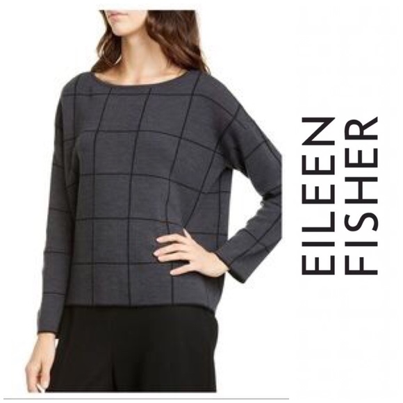 Sweaters | Eileen Fisher Womens Window Pane Bateau Neck Sweater | Poshmark